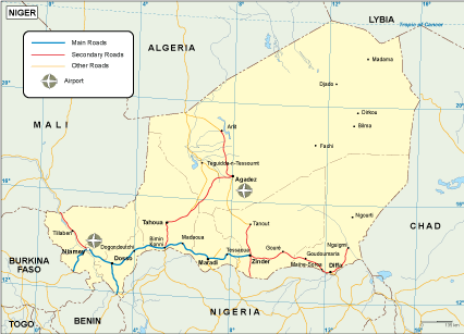 Niger transportation map. EPS Illustrator Map | Digital Maps. Netmaps UK Vector Eps & Wall Maps